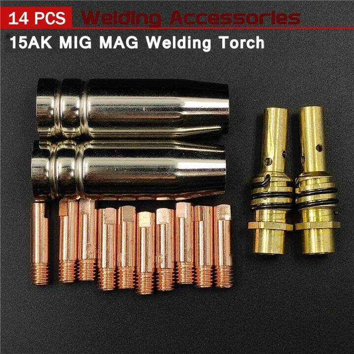 Nozzle Obor Las Welding Torch Tip Holder 15AK MIG 0.8mm 14PCS Cocok ...
