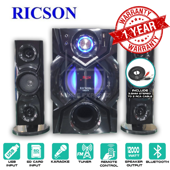 RICSON 2.1 MULTIMEDIA SPEAKER SYSTEM WITH USB & SD CARD INPUT/ FM RADIO / BLUETOOTH / MIC INPUT ...