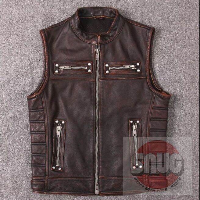 Rompi kulit asli domba super warna coklat/Rompi bikers kulit/Rompi ...