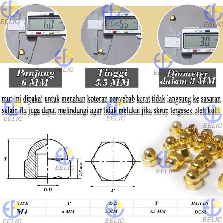 EELIC MUR-TP3MM isi 1 pcs Mur topi cap nut bahan besi ukuran m3 ...