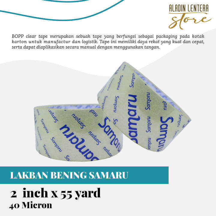 Lakban Plastik SAMARU - BOPP TAPE 40 mic 2 inch x 55 yard - Bening ...