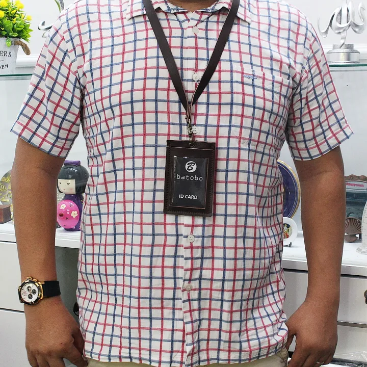 ID Card Holder 2in1 Kulit Asli Name Tag Model Gantung dan Jepit Kantong ...