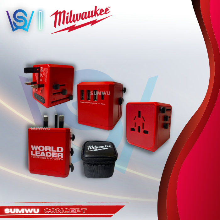 MILWAUKEE UNIVERSAL WORLD TRAVEL POWER ADAPTOR WITH 2.4A USB CHARGING ...