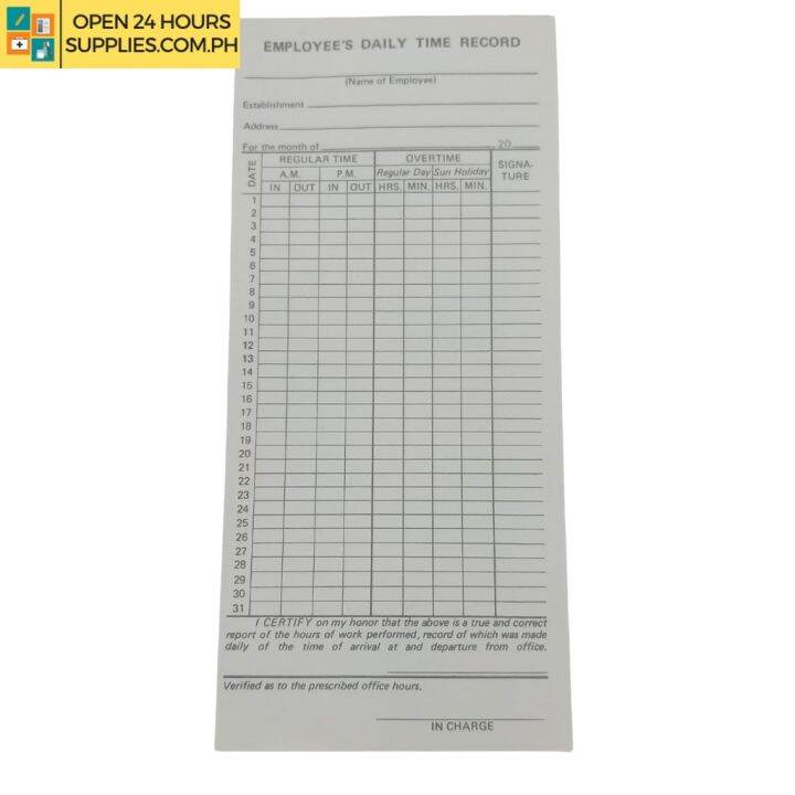 Employee Daily Time Record Length Wise 50 Sheets time card attendance ...