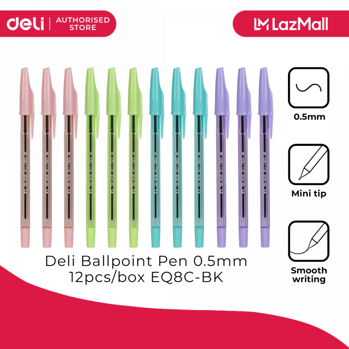 Deli Ballpoint Pen 0.5mm 12PCS EQ8C-BK [79EQ8C-BKP12] | Lazada PH