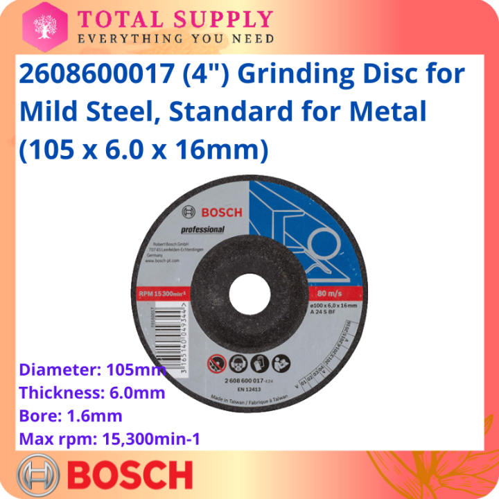 2608600017 BOSCH 4" Grinding Disc Standard for Mild Steel Metal 105 x 1.2 x 16mm 4in 4 Inch ...