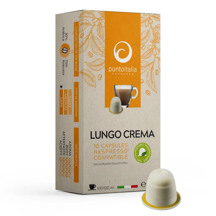 Punto Italia Espresso LUNGO CREMA Nespresso® Compatible Coffee Capsule (10แคปซูล ต่อกล่อง ...