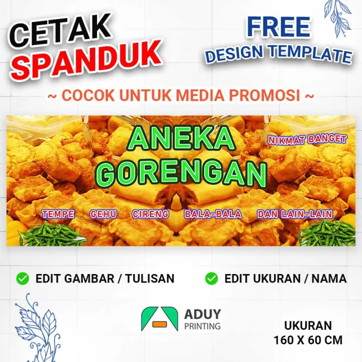 Spanduk Banner Aneka Gorengan Ukuran 160x60 CM Bisa Kustom Ukuran ...