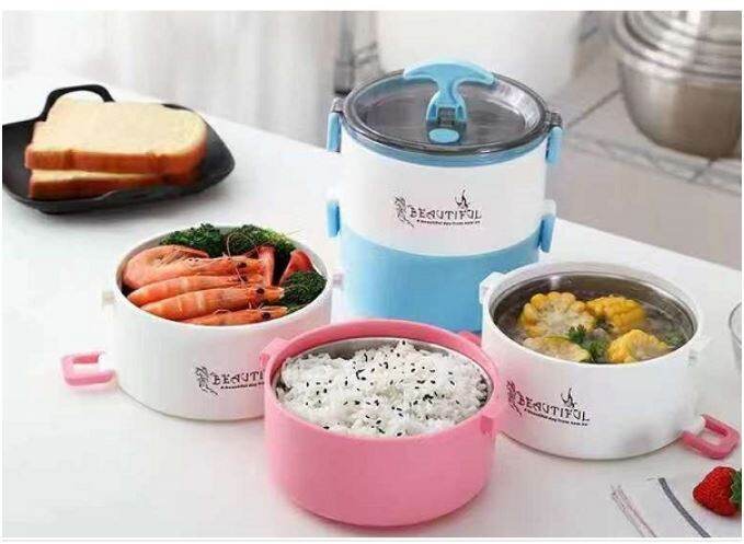 2LAYER LUNCH BOX WITH SPOON STAINLESS STEEL LUNCH BOX MICROWAVALW FOR ...
