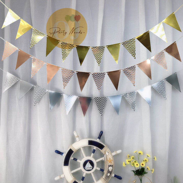 Triangle Paper Flag Wavy printing Bunting Banner DIY Party Background ...