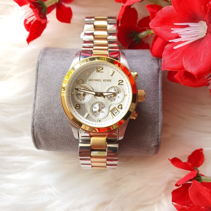 Authentic Michael Kors MK5315 Ladies Runway Chronograph Silver Gold Two ...