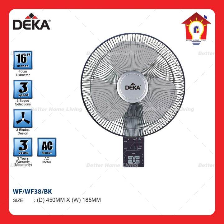 DEKA WF38 16" REMOTE CONTROL WALL FAN | Lazada