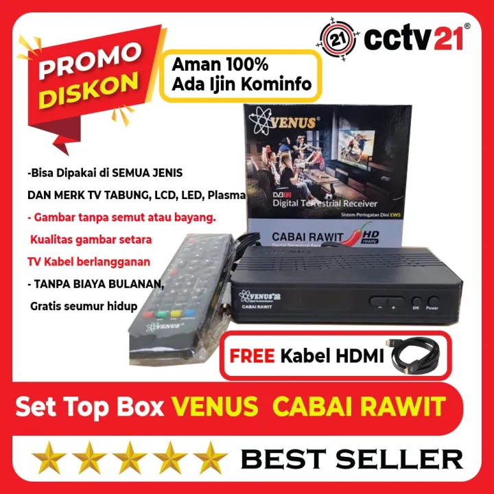 Set Top Box STB TV Digital Venus Cabai Rawit DVBT2 DVB T2 BONUS HDMI ...
