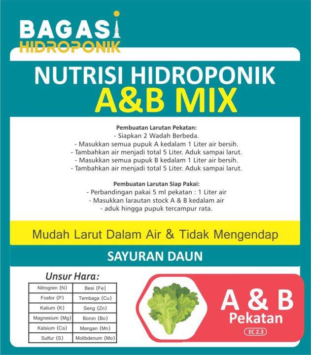 Nutrisi AB Mix Selada / sayuran daun 10 Liter Bagasi Hidroponik ...