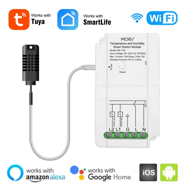 Tuya WiFi Smart Temperature Humidity Switch Module Sensor Dual Relay Output Wireless Controller ...