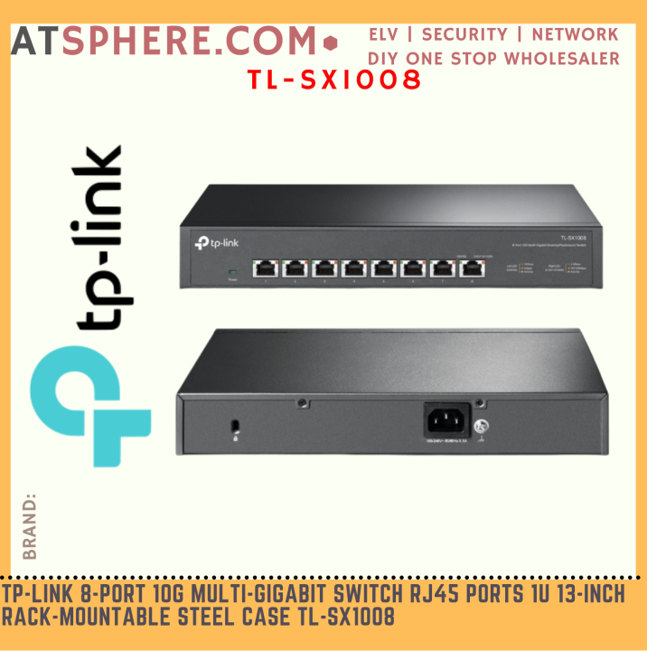 TP-LINK Tplink 8 Port 8x 10G Gigabit Switch RJ45 Port 1U 13 Inch Rack Mountable Steel Case Plug ...