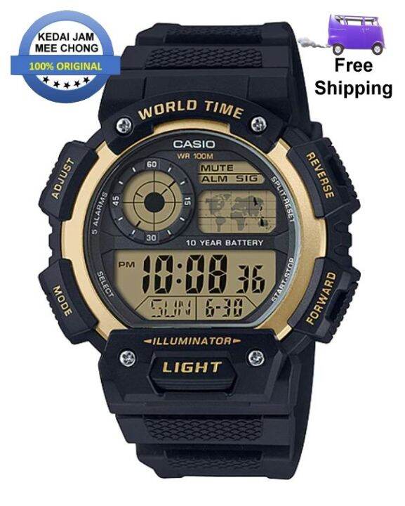 100% ORIGINAL CASIO AE-1400WH-9AVDF World Time,World Map Digital Resin Strap Men Watch | Lazada