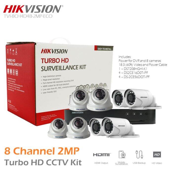 Hikvision (2mp) CCTV Camera Easy Set Up Model:TVI-8CH4D4B-2MP-Eco DIY Package 8 Channel 8 ...