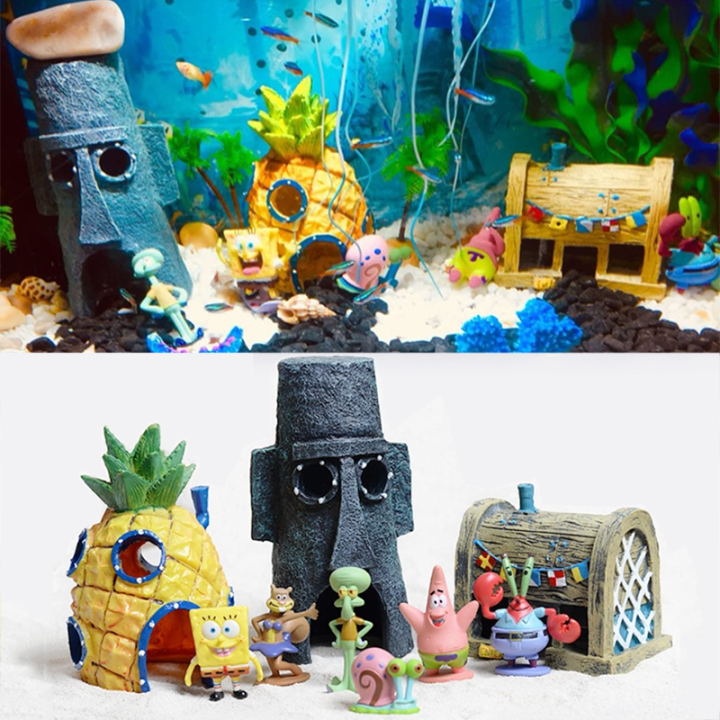 【Dimama】ของเล่น โมเดล SpongeBob เครื่องประดับตู้ปลา การออกแบบตู้ปลา การตกแต่ง ประดับเรซิ่น ...