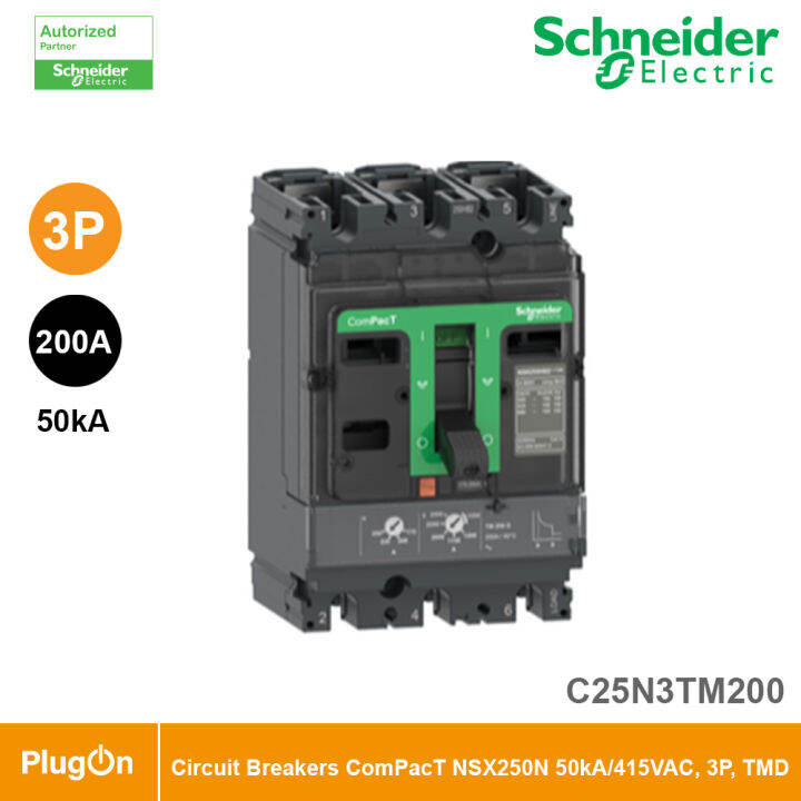 Schneider Circuit breaker, ComPacT NSX250N, 50kA/415VAC, 3 poles, TMD ...