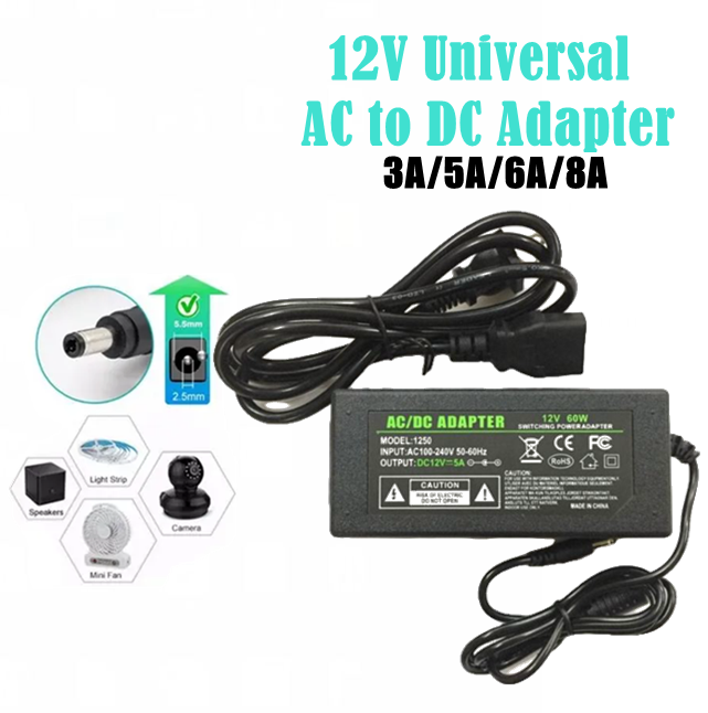 DC12V 3A / 5A /6A/8A CCTV Power Supply 12V Multi Purpose Power Adaptor ...