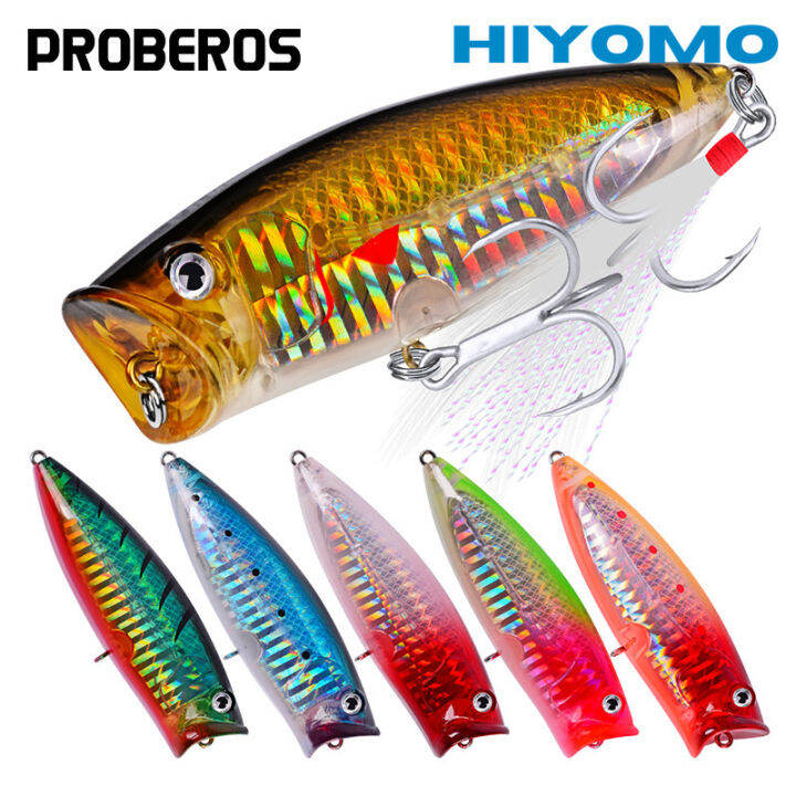 PROBEROS 1PCS Popper Lure 8.5cm 19g Top Water Fishing Lure with Feather ...