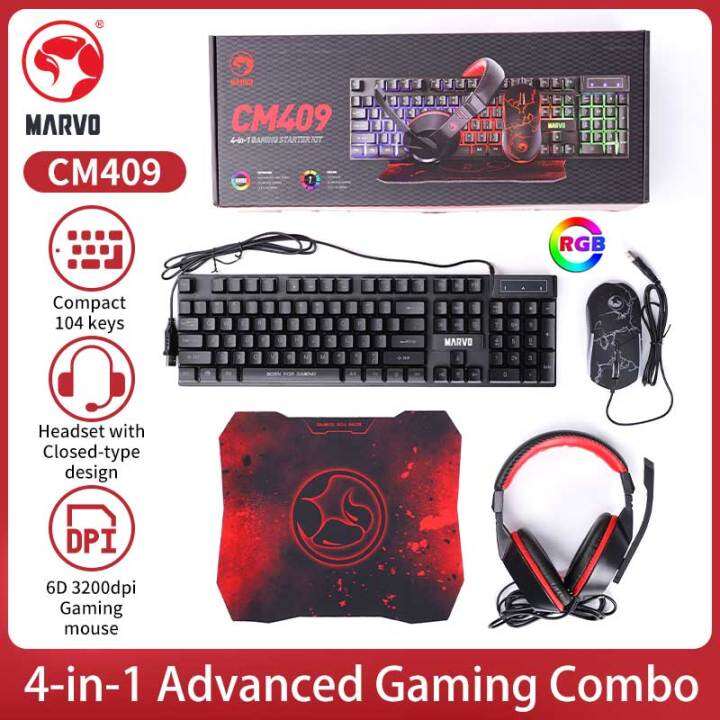 MARVO CM409 4-in-1 Advanced Gaming Combo Keyboard Stereo Gaming Headset ...