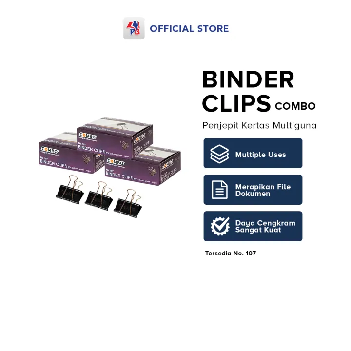 Binder Clips No 107 Kecil Merk Combo Penjepit Kertas Multiguna Hitam ...