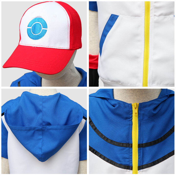 Children's Ash Ketchum Costume Cosplay For Tops pants Cap gloves ...