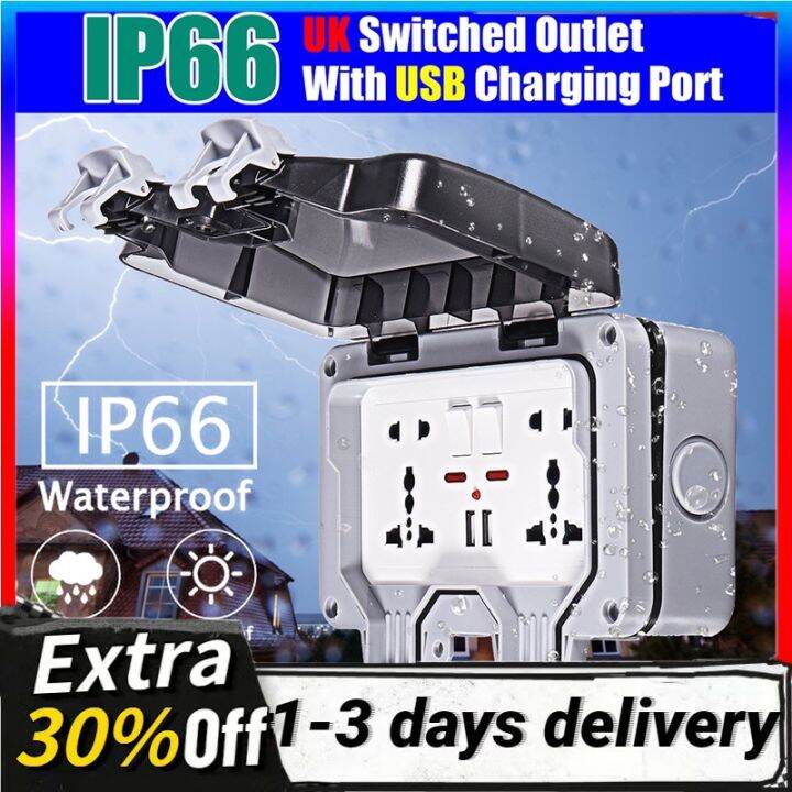 IP66 Weatherproof Waterproof Outdoor BOX Wall Socket 13A Double ...