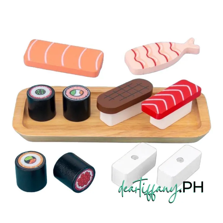 WOODEN SUSHI TOY PRETEND PLAY SUSHI MAKI CHEF FOOD TOY OMAKASE PLAY ...
