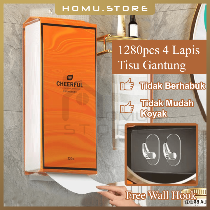 [4 packs] 1280pcs 4ply Air Cushion Cheerful Facial Tissue Hanging ...