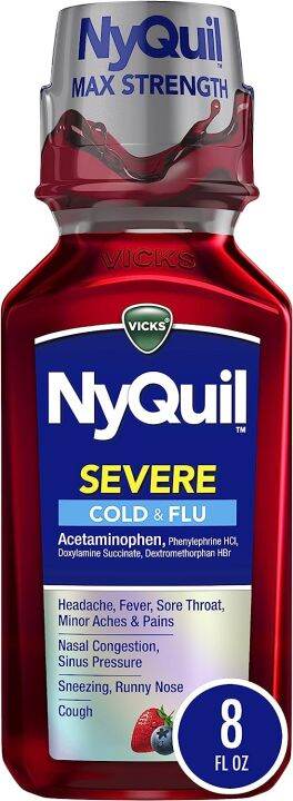 Vicks Nyquil Severe Cold & Flu 650 mg Berry Flavor 8 fl. oz 236 ml ...