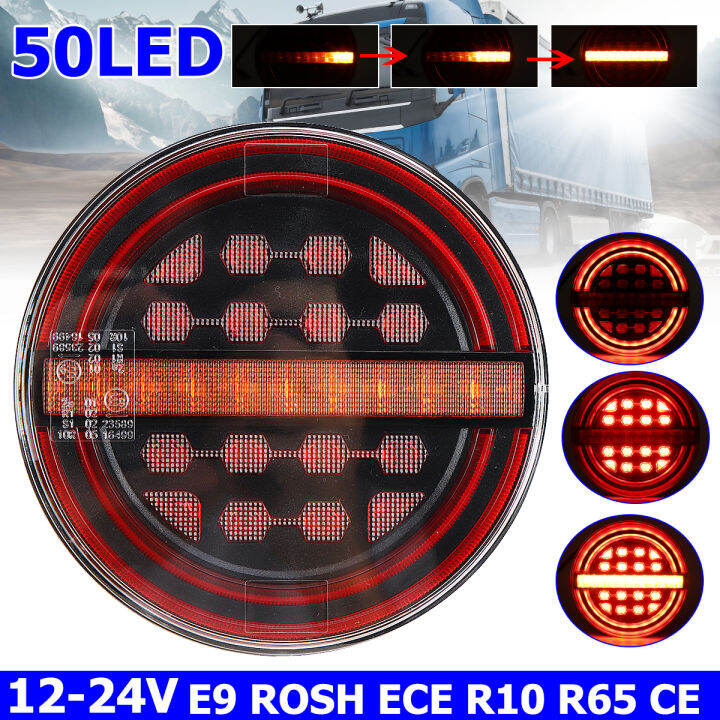 1pcs 12-24V 50LED Dynamic Slim Round LED Tail Lights Rear Brake Stop ...