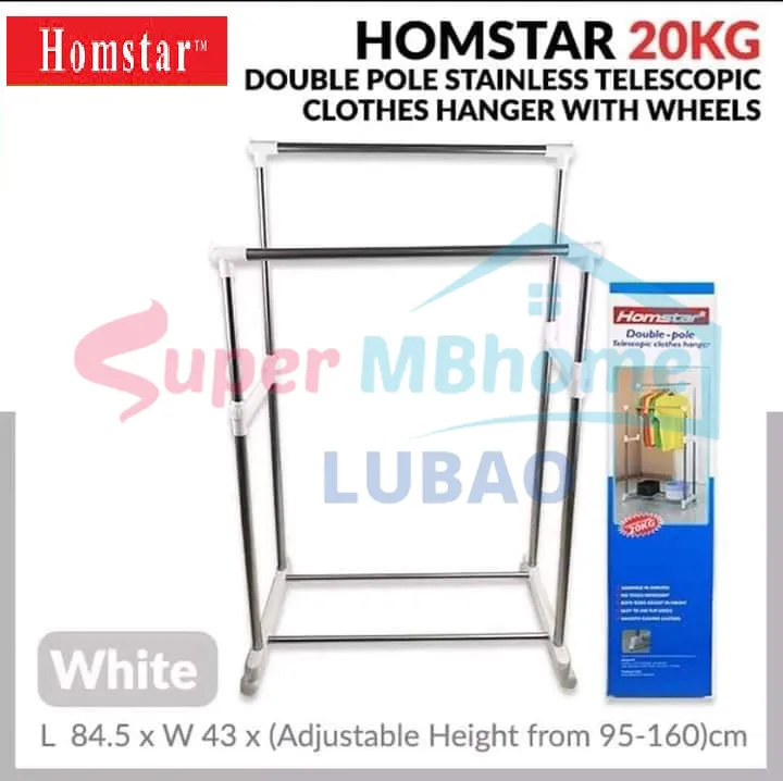 HOMSTAR Stainless-Steel Double Pole Telescopic Clothes Hanger With ...