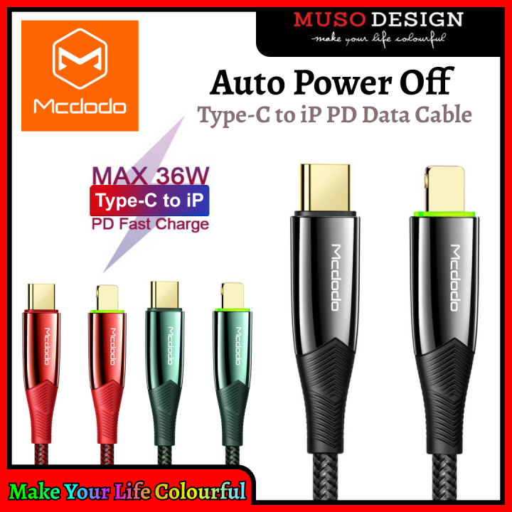 Mcdodo Auto Power Off 36W PD Fast Charge Auto Disconnect Cut Off PD Type C to iP Data Cable CA ...
