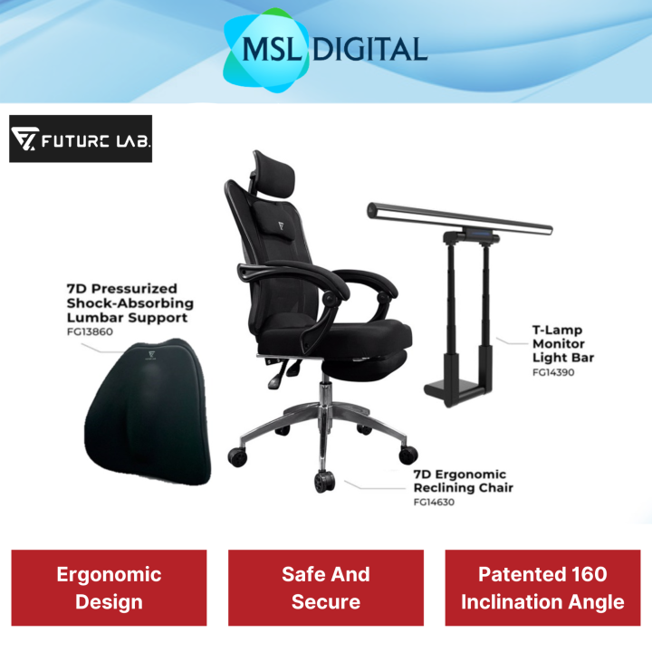 Future Lab Future 7D Ergonomic Reclining Chair FG14630 + Lumbar Support FG13860 + TLamp FG14390 ...