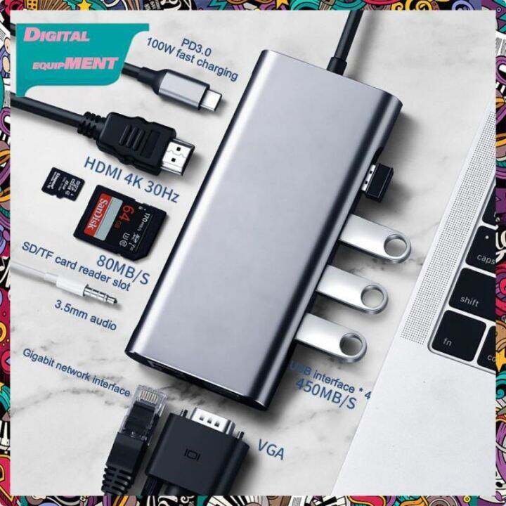 Aluminum Alloy Usb-c Hub Portable Type C Extensor Laptop Docking ...