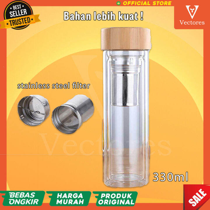 [ASLI] Infused Water Drink Bottle Glass Botol Minum Kaca Saring Teh Tea ...