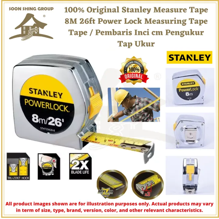 100% Original Stanley Measure Tape 8M 26ft Power Lock Measuring Tape ...