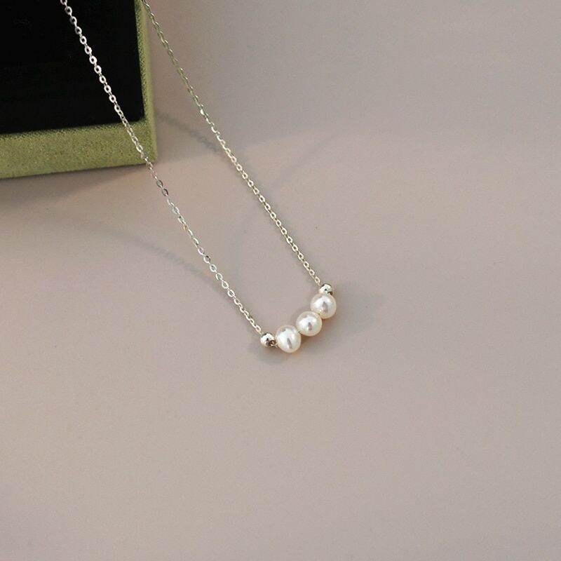 Ashiqi Natural Freshwater Pearl 925 Sterling Silver Necklace Simple