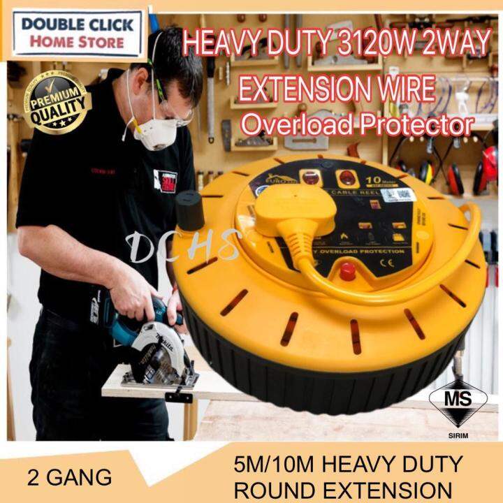 10 Meter Heavy Duty Round Extension Reel 2 Gang Socket Extension Cable ...