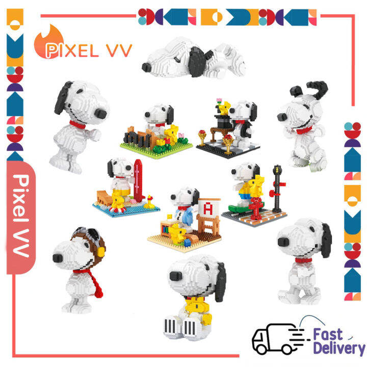 12 Styles Snoopy Building Blocks DIY Nano Block Cute Dolls Cartoon ...