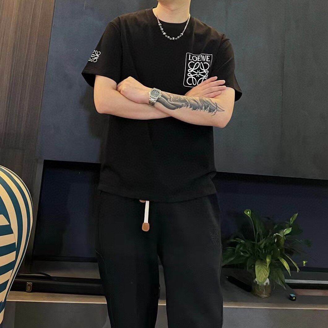 LOEWE Luo Yiwei เสื้อยืด2023,เสื้อคู่รักทรงหลวมแขนสั้นสไตล์ลำลองสำหรับ ...