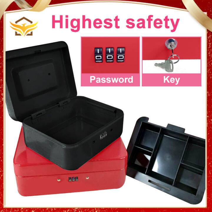 Password Cash Box with Lock Key and Money Tray Portable Money Secret ...