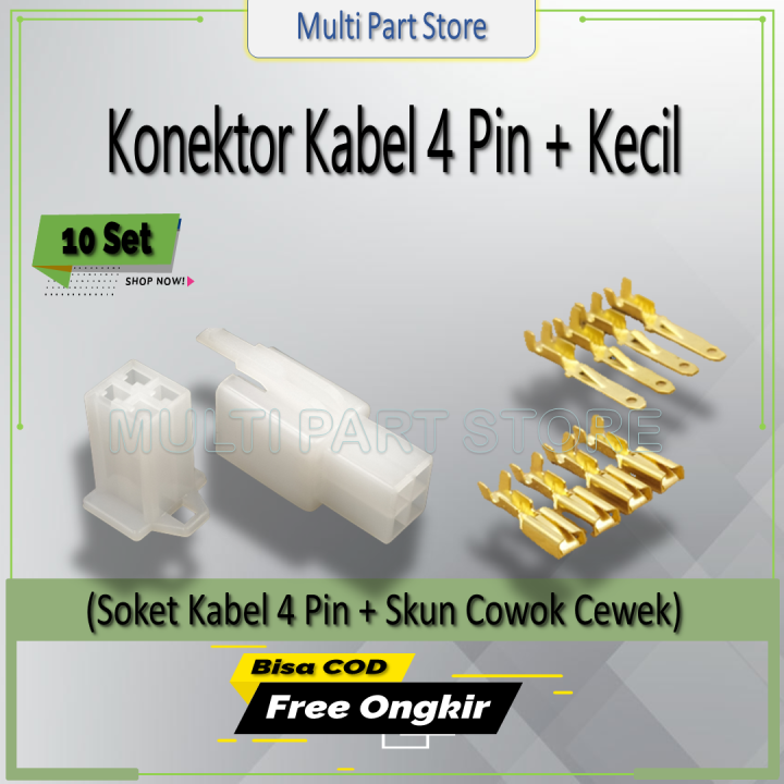 Soket Konektor Kabel Motor 4 Pin KECIL 10 SET + Skun Cowok Cewek Sekun ...