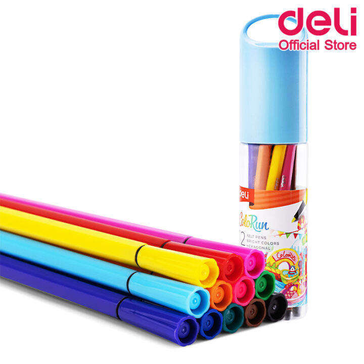 Deli ชุดปากกาเมจิก สีเมจิก 12 สี C156-12 Felt Pen 12 Colors ล้างทำความสะอาดได้ ปลอดสารพิษ ไม่มี ...