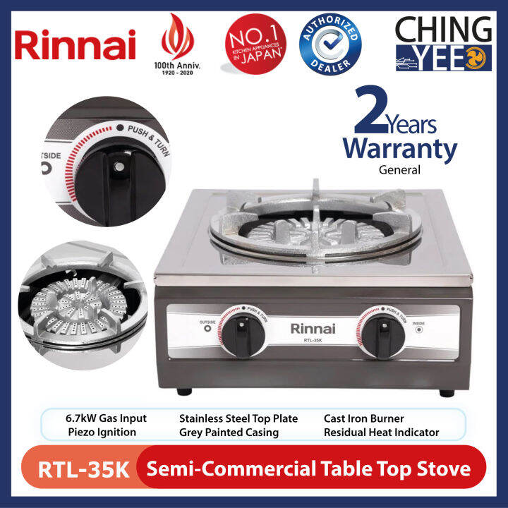 Rinnai Semi-Commercial Table Top Stove RTL-35K with Stainless Steel Top ...