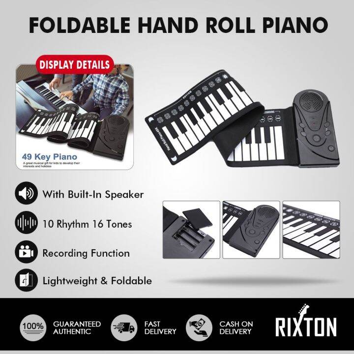 RIXTON Foldable Hand Roll Piano 49 Key Silicone Rubber Electronic ...