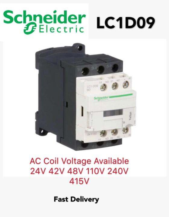 Schneider Contactor LC1D09 AC Coil Voltage 24 / 42 / 48 / 110 / 240 / 415 VAC 9A 4KW 3P [Ready ...